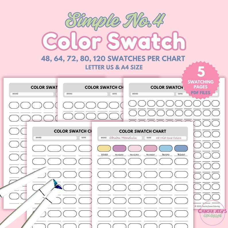 Simple Color Swatch Chart, 48, 64, 72, 80, 120 Swatches, Printable PDF ...