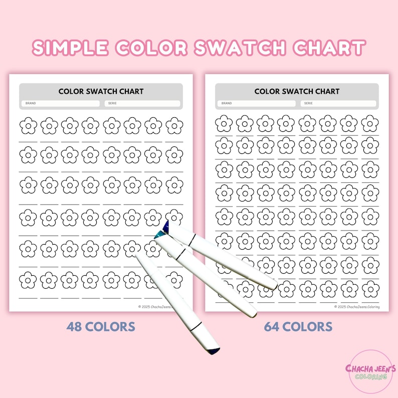 Cute Flower Color Swatch Sheet, 48, 64, 80, 120 Swatches, Printable PDF ...