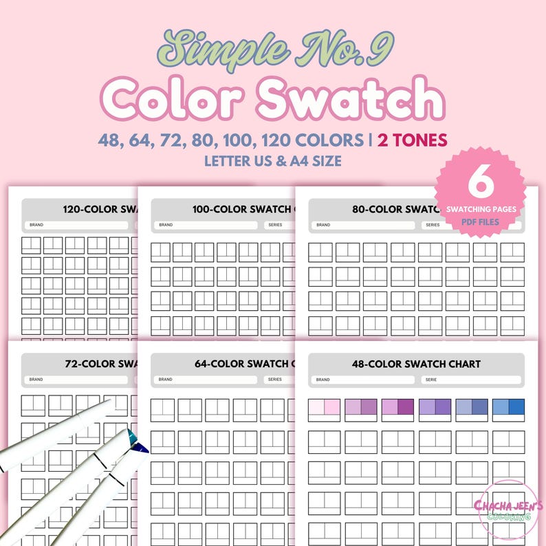 Color Swatch Chart: 48-120 Swatches, 2-tone Marker Chart (PDF Download ...