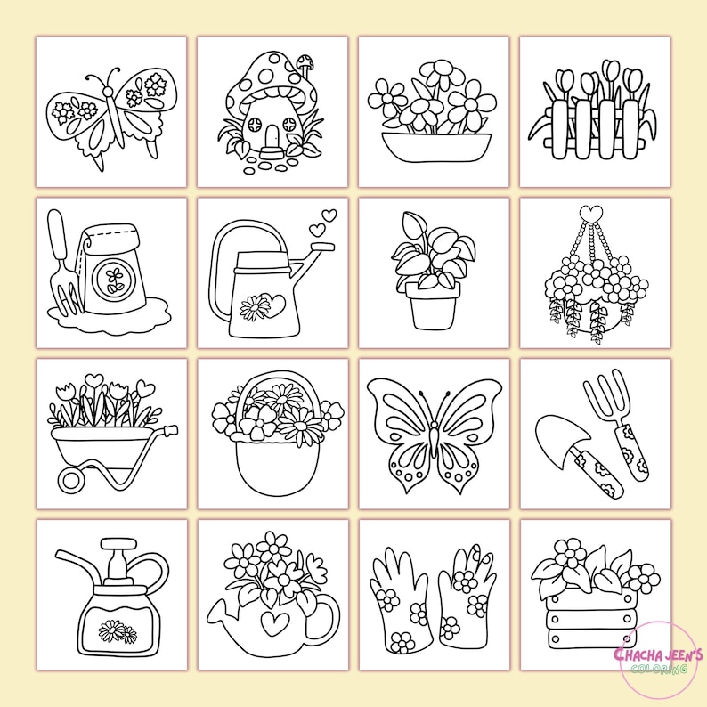 Kawaii Spring Coloring Book for Adults Kids, 50 Easy Bold Line Art PDF ...