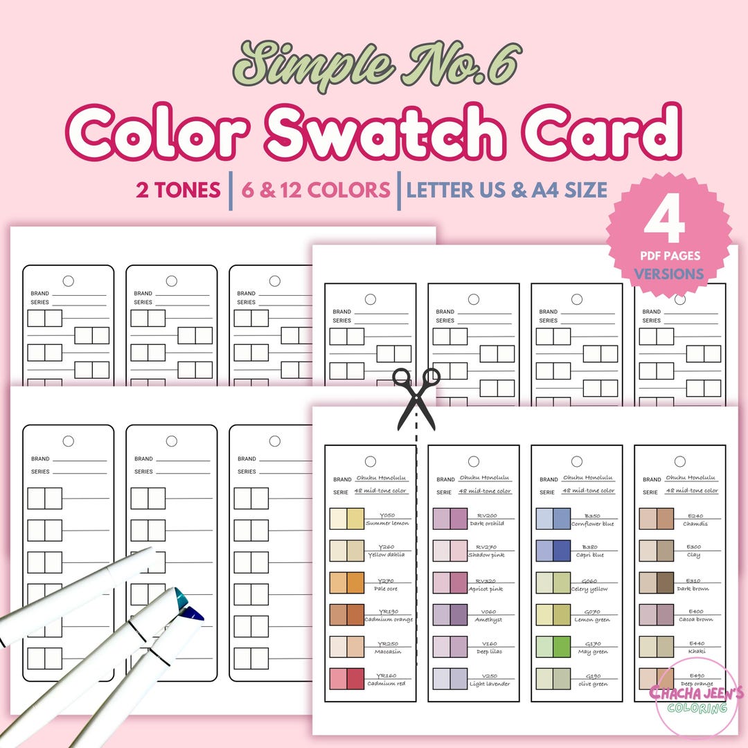 Color Swatch Card Printable: Alcohol Marker & Pencil Chart (PDF ...