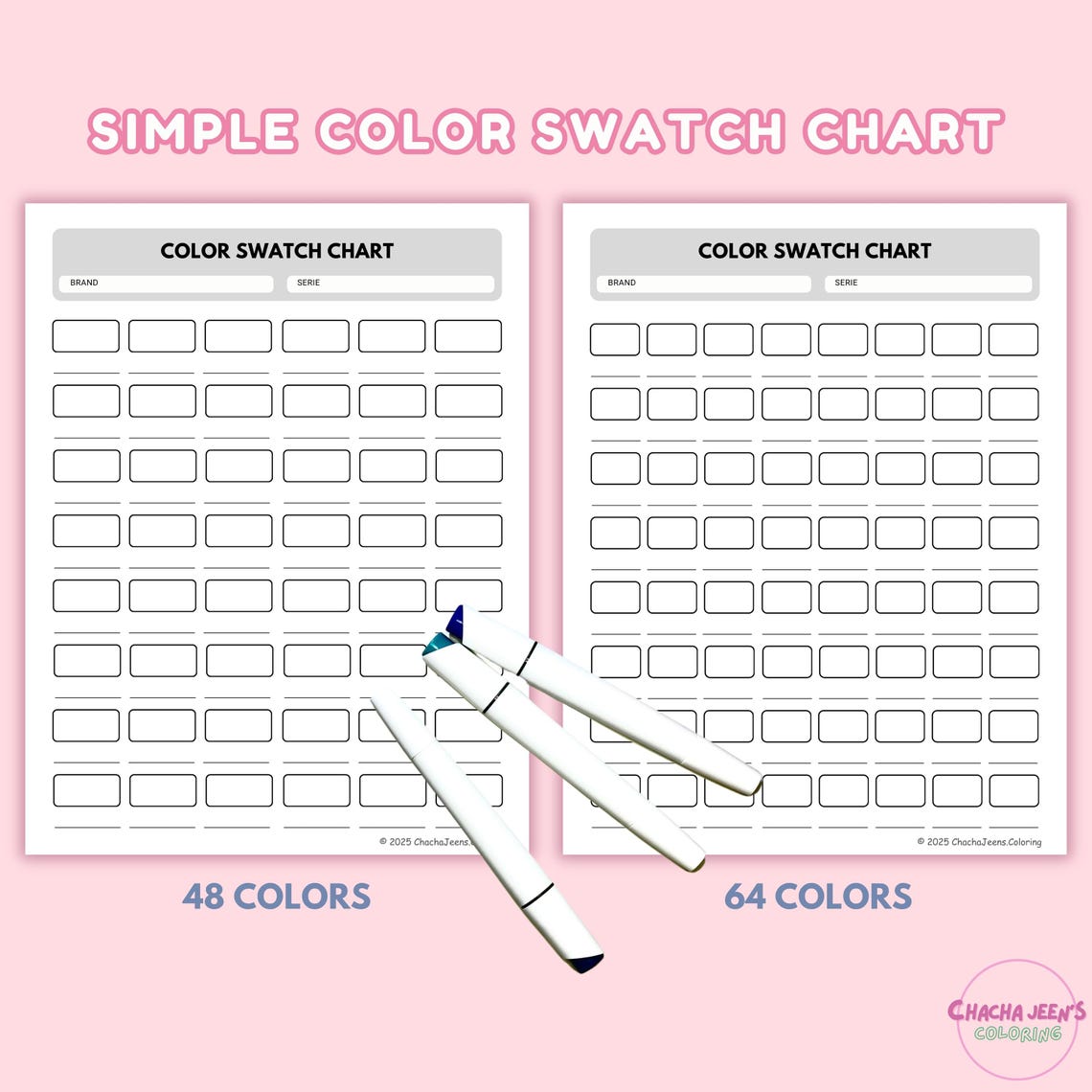 Simple Color Swatch Sheet, 48, 64, 72, 80, 120 Swatches, Printable PDF ...
