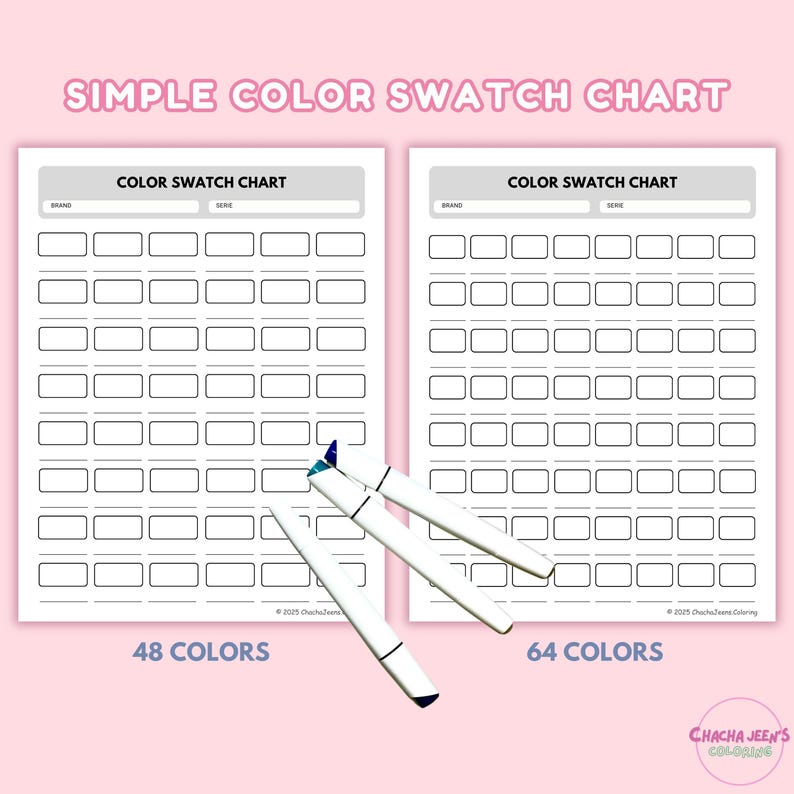 Simple Color Swatch Sheet, 48, 64, 72, 80, 120 Swatches, Printable PDF ...