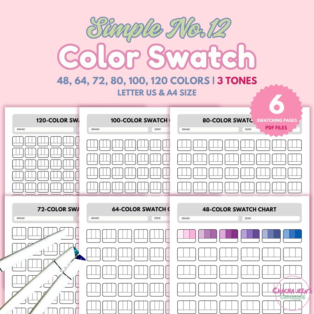 Simple Color Swatch Chart, 48, 64, 72, 80, 100, 120 Swatches, Printable ...