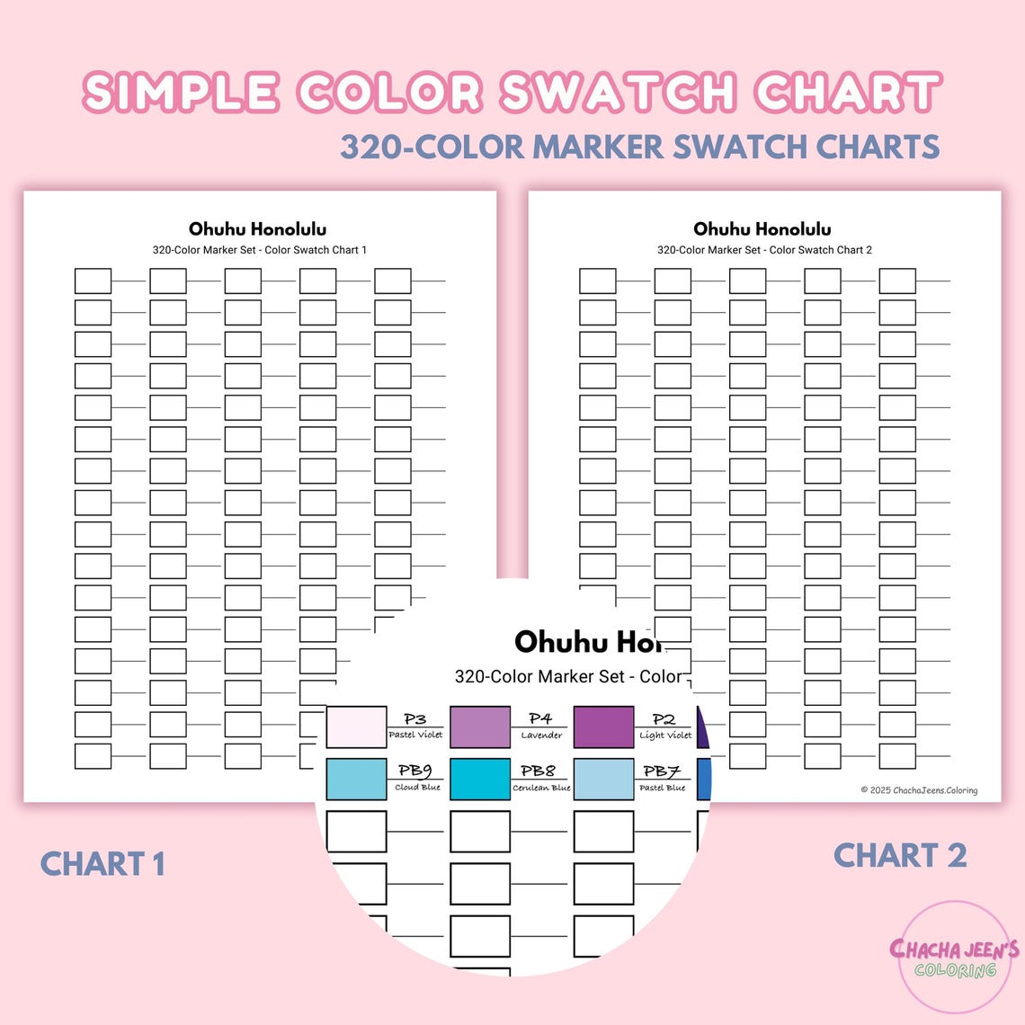 Ohuhu Honolulu 320 Marker Swatch Charts: Printable Template (PDF) - Etsy