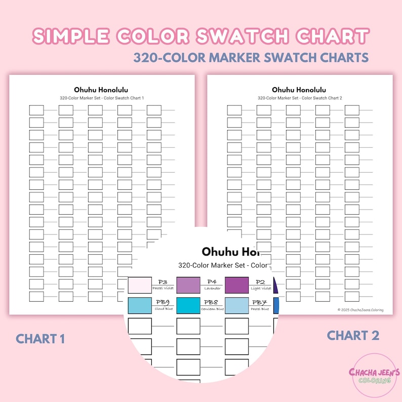 Ohuhu Honolulu 320-color Marker Swatch Charts, Blank Coloring Sheets ...