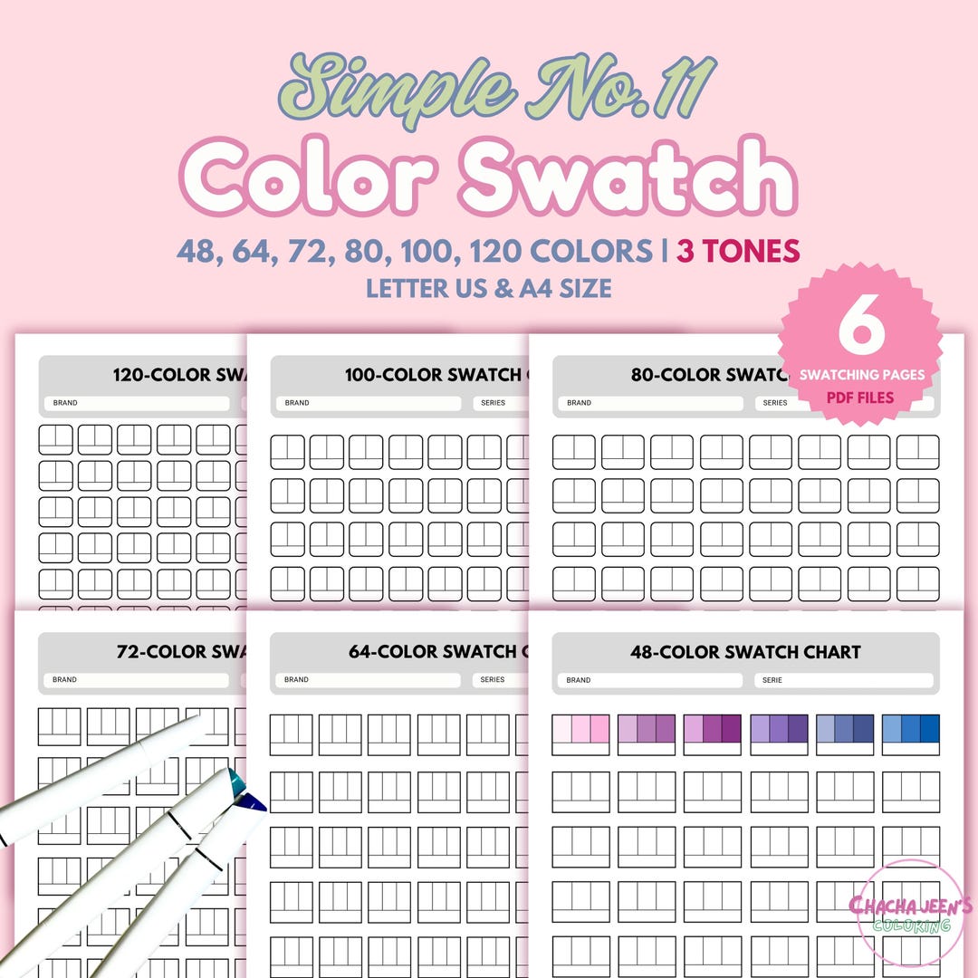 Simple Color Swatch Chart, 48, 64, 72, 80, 100, 120 Swatches, Printable ...