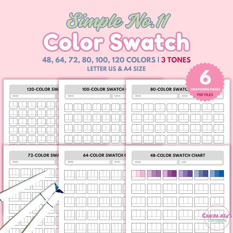 Color Swatch Chart: 48-120 Swatches, 3 Tones (printable PDF) - Etsy