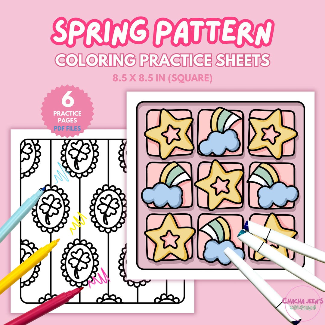 Spring Pattern Practice Page, Coloring Practice Sheets, Kawaii Pattern ...