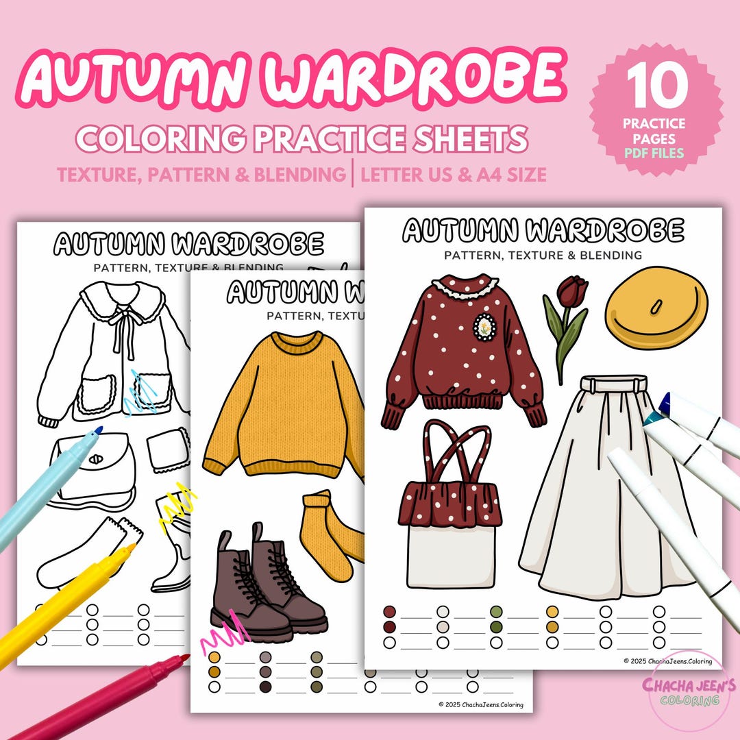 Autumn Clothes Coloring Practice: Texture & Blending (PDF Printable ...