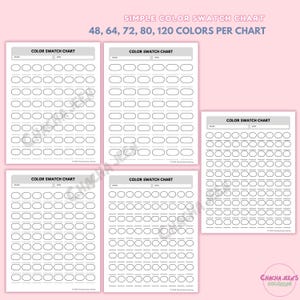 Simple Color Swatch Chart, 48, 64, 72, 80, 120 Swatches, Printable PDF ...