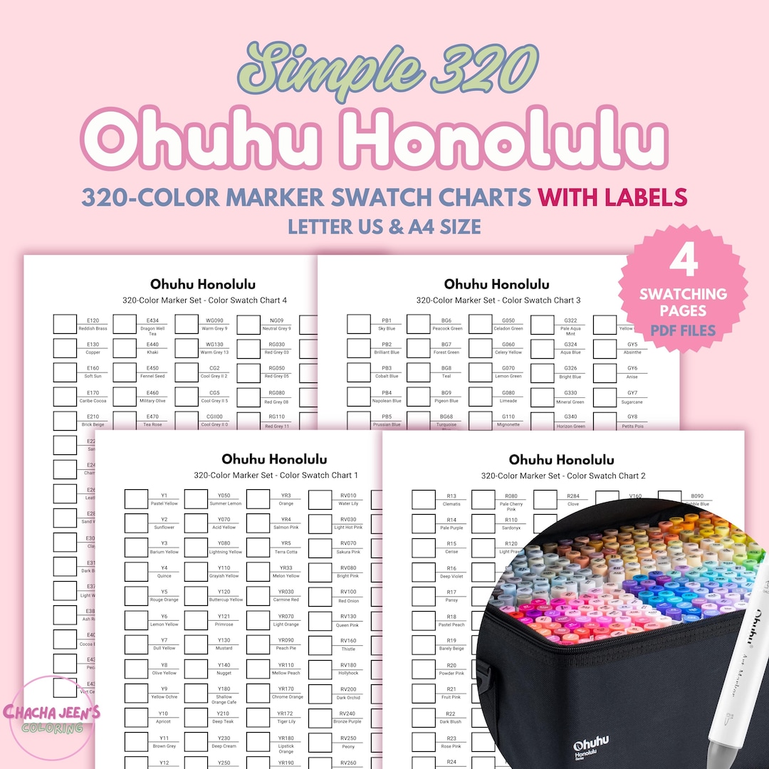 Ohuhu Honolulu 320 Marker Swatch Chart: Printable Color Test (PDF ...