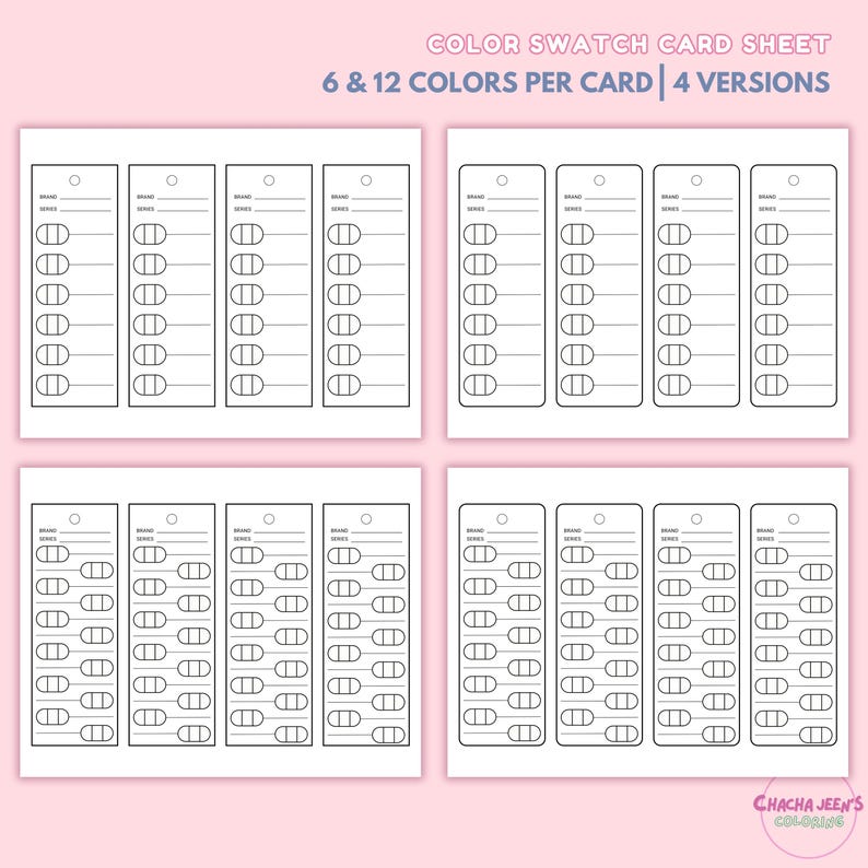 Simple Color Swatch Cards, 6, 12 Colors, Color Swatch Card Printable ...