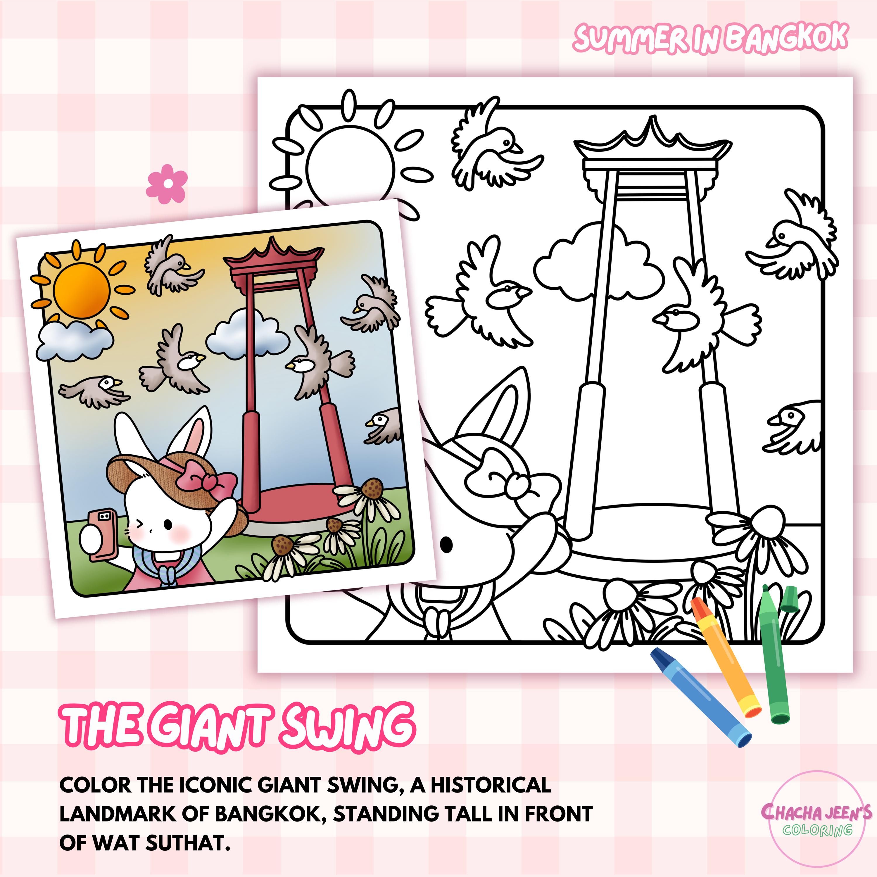 Bangkok Coloring Pages: Kawaii Landmarks & Festivals (PDF Download) - Etsy