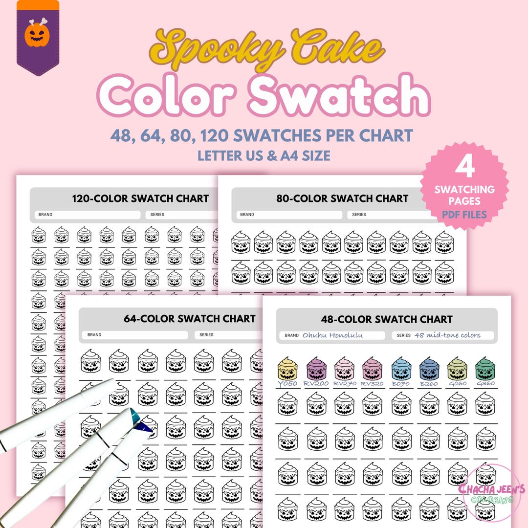 Spooky Cake Color Swatch Chart: Printable Marker Organizer (PDF ...