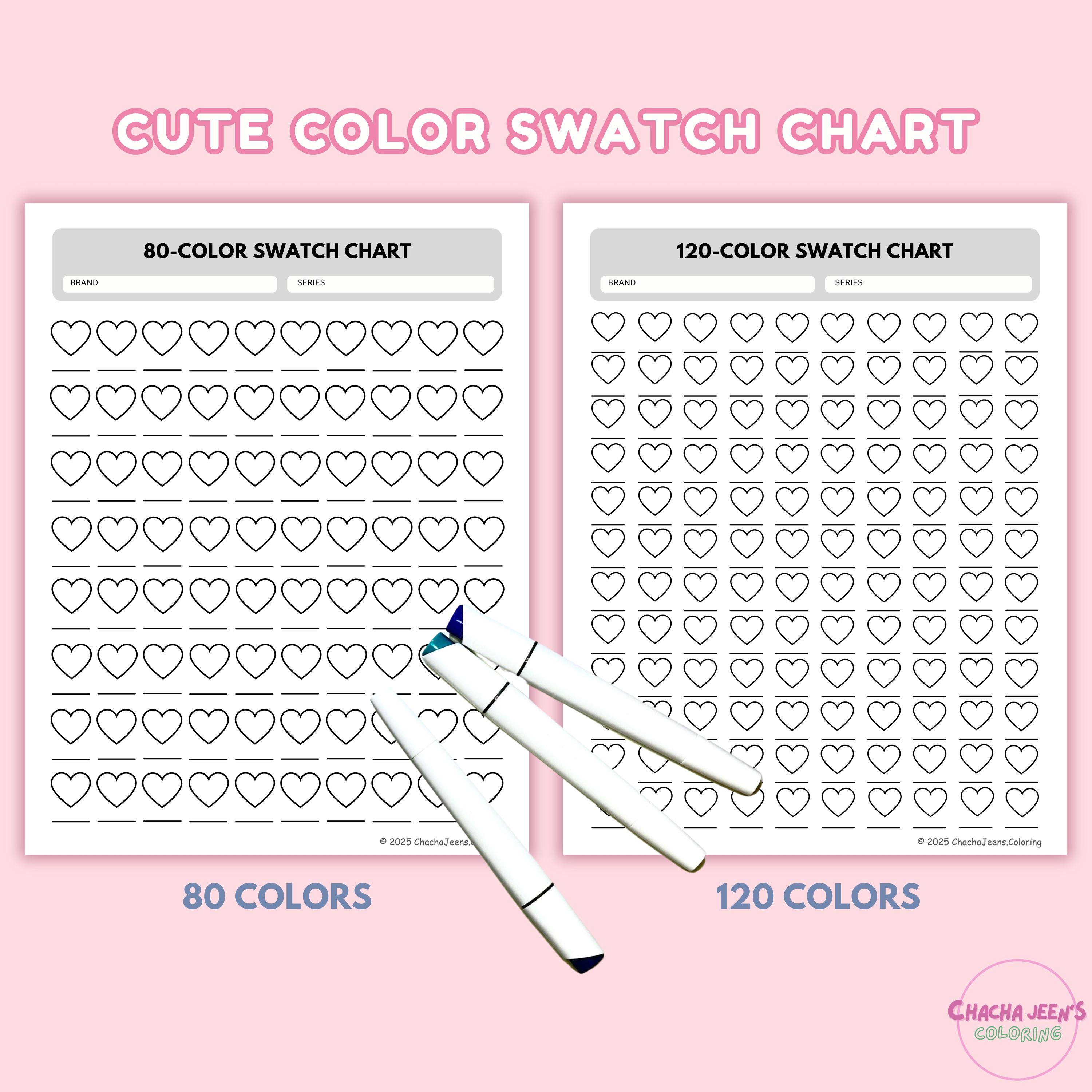 Heart Color Swatch Chart, 48-120 Swatches, A4 Letter Size (printable ...