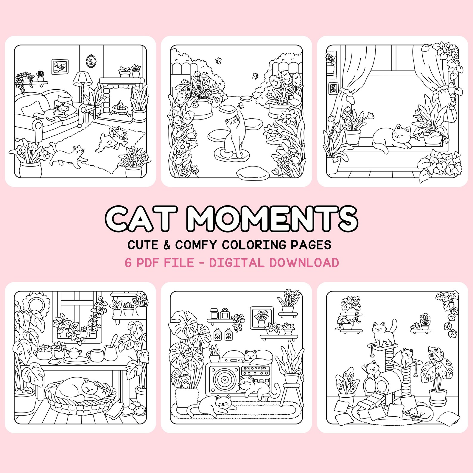 Cat Moments Coloring Pages , 30 Cozy Meow Moments, Cute Cat Activities ...