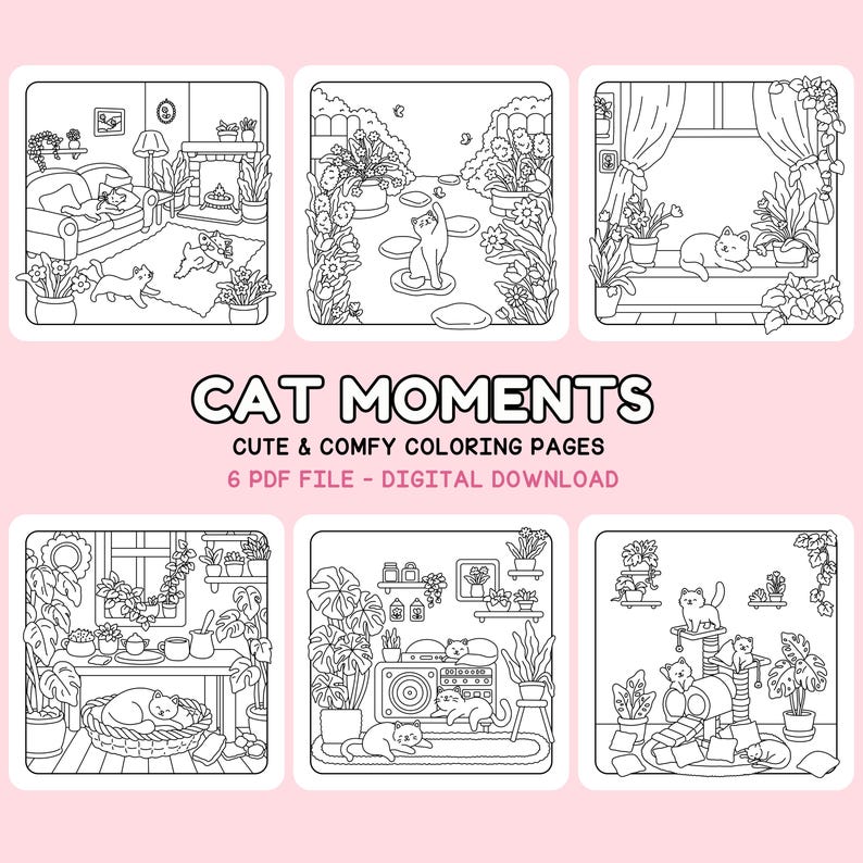 Cat Moments Coloring Pages , 30 Cozy Meow Moments, Cute Cat Activities ...