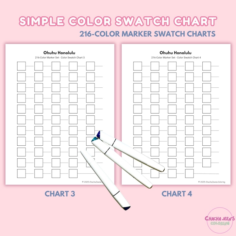 Ohuhu Honolulu 216 Marker Swatch Charts: A4 & Letter (printable PDF) - Etsy