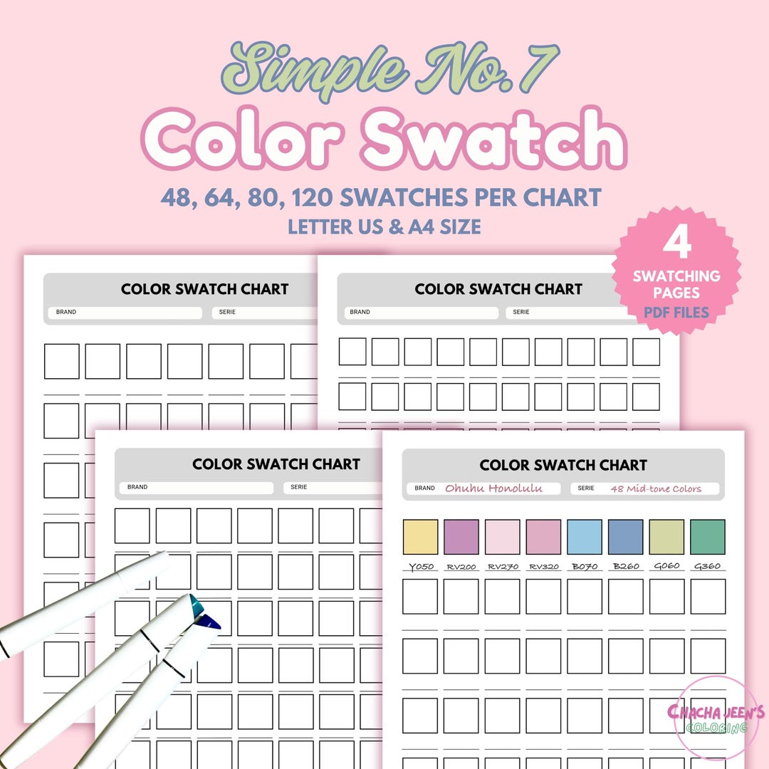 Simple Color Swatch Sheet, 48, 64, 80, 120 Swatches, Printable PDF ...