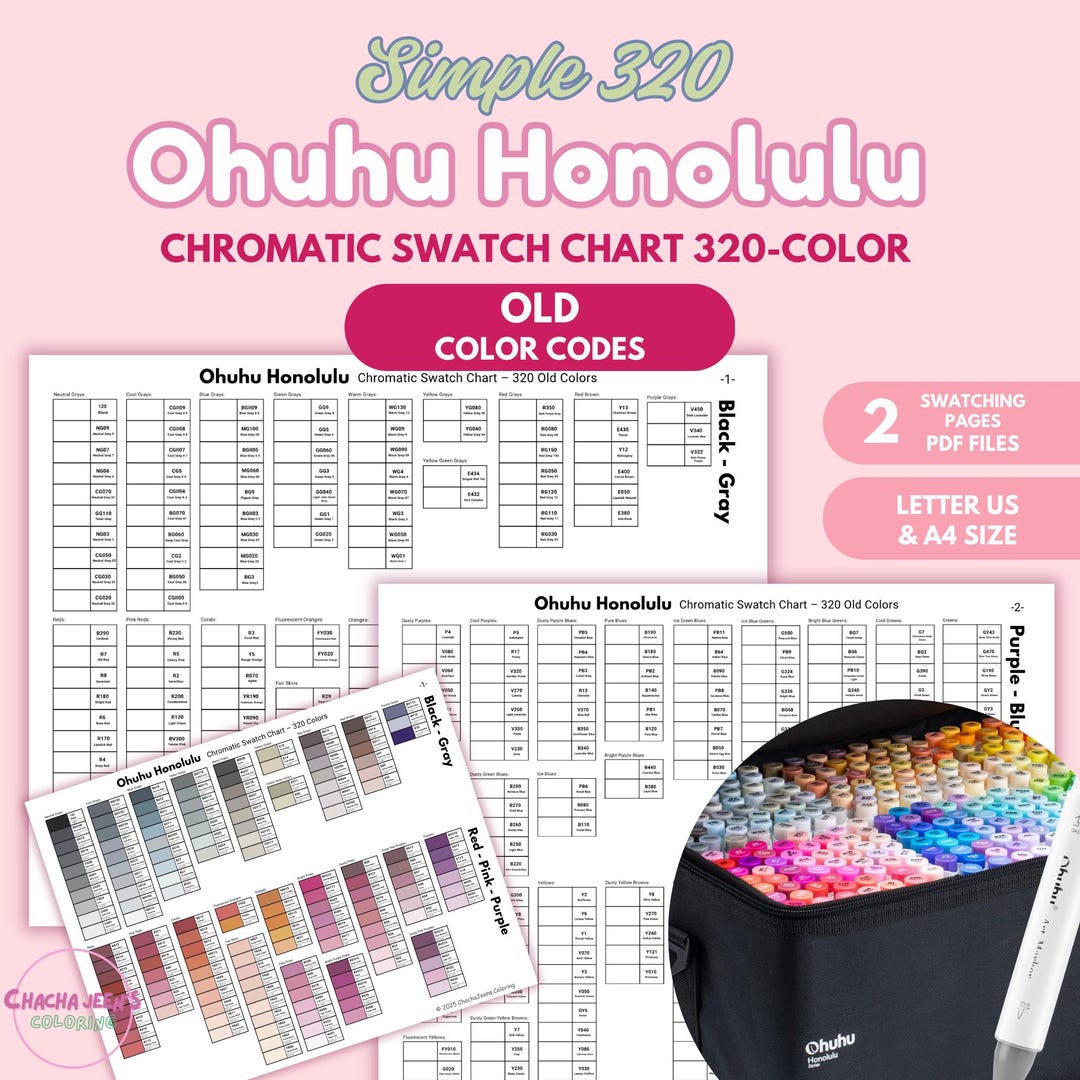 Ohuhu Honolulu 320 Marker Swatch Chart: Old Color Codes (PDF Digital ...