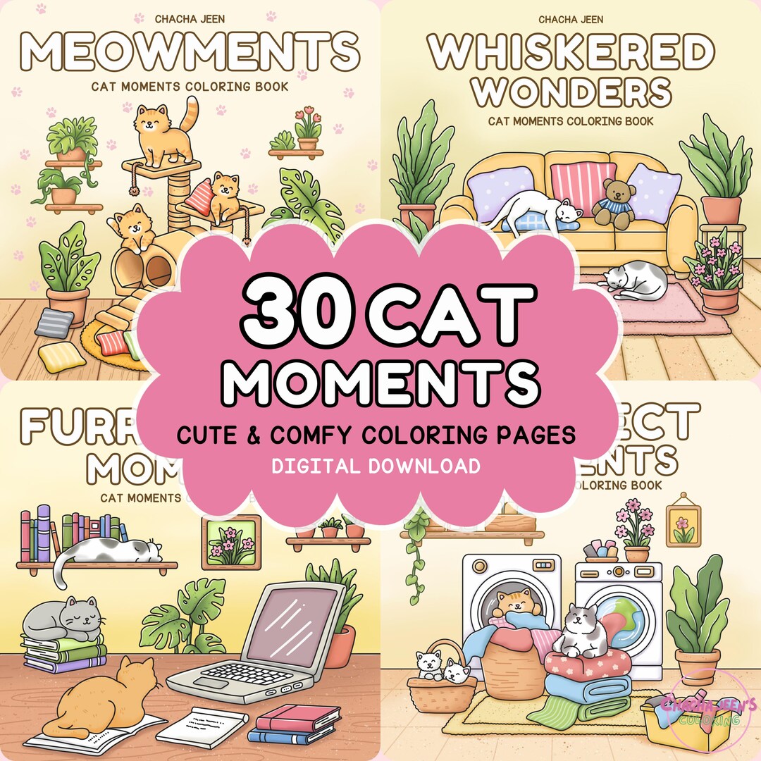 Cat Moments Coloring Pages , 30 Cozy Meow Moments, Cute Cat Activities ...