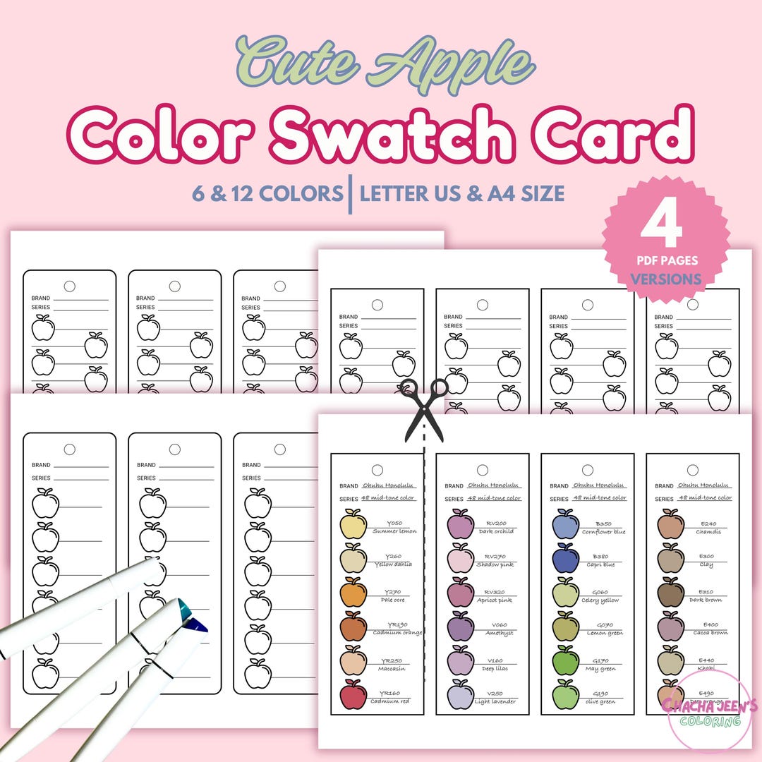 Cute Apple Color Swatch Cards, 6, 12 Colors, Color Swatch Card ...