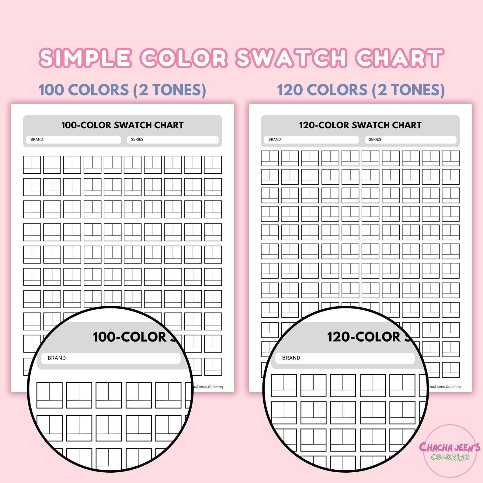 Color Swatch Chart: 48-120 Swatches, 2-tone Marker Chart (PDF Download ...