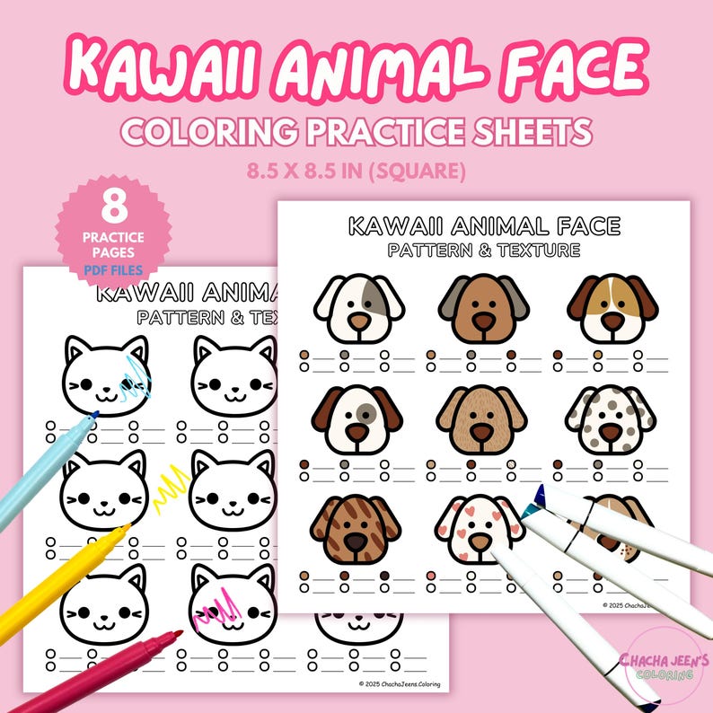 Kawaii Animal Face Coloring Pages, Coloring Practice Sheets, Pattern ...