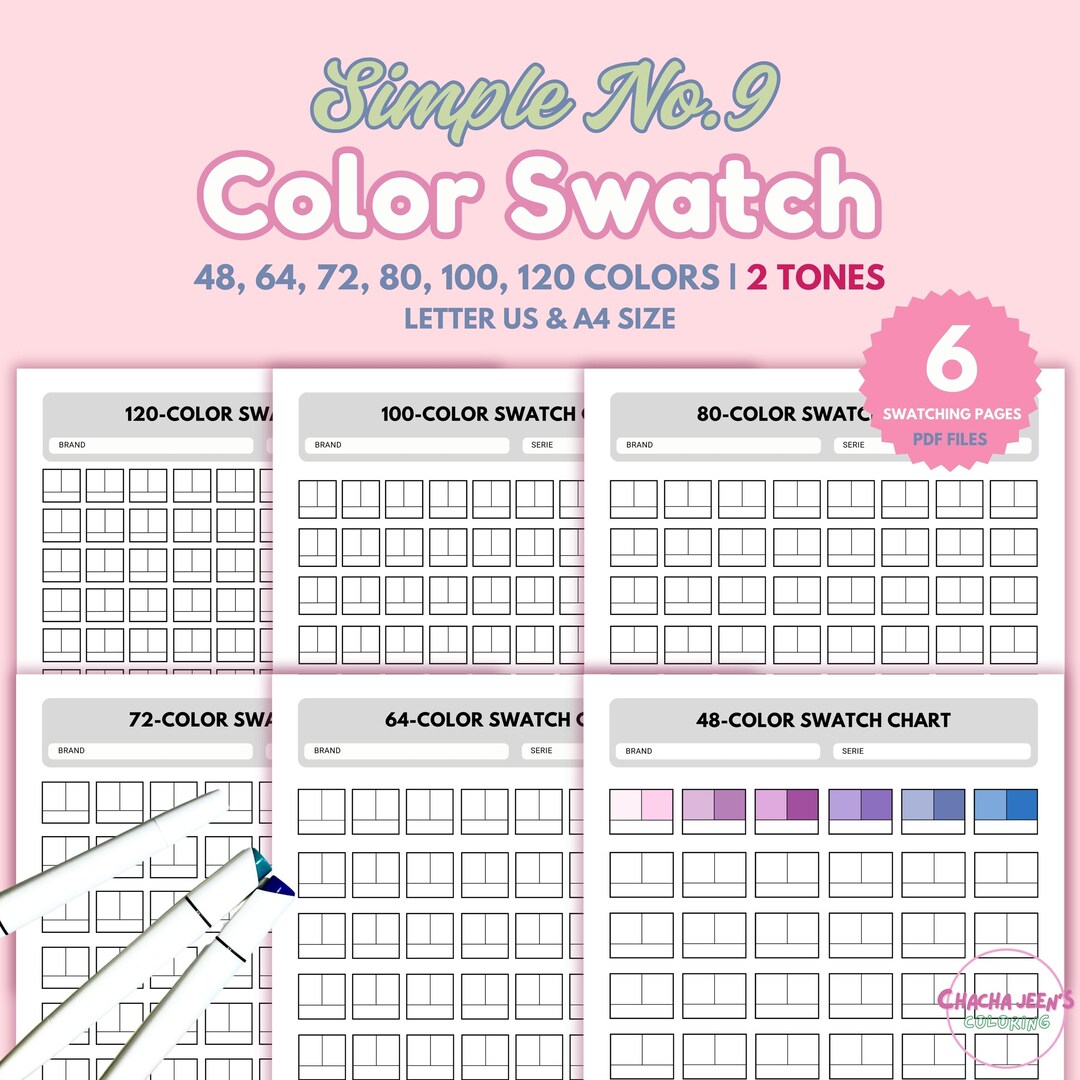 Simple Color Swatch Chart, 48, 64, 72, 80, 100, 120 Swatches, Printable ...