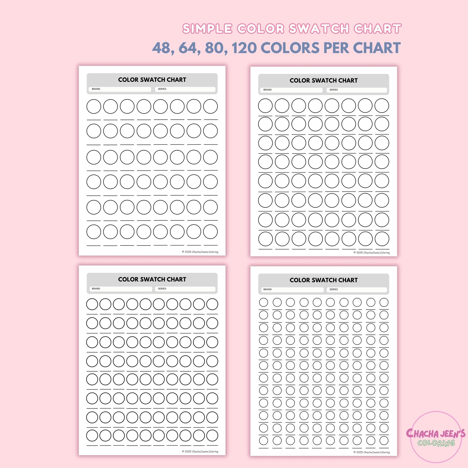 Color Swatch Chart: 48, 64, 80, 120 Swatches - Printable PDF - Etsy