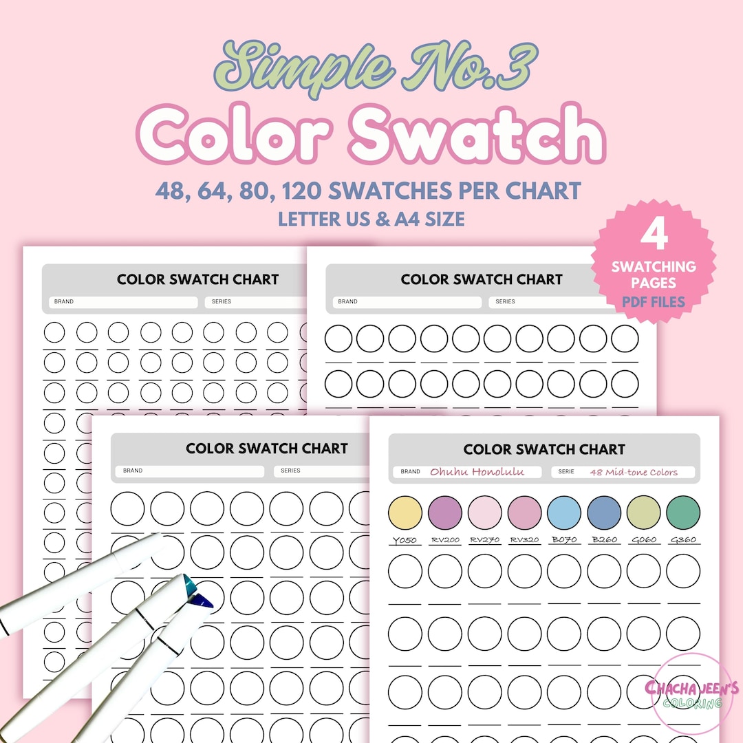 Simple Color Swatch Chart, 48, 64, 80, 120 Swatches, Printable PDF ...