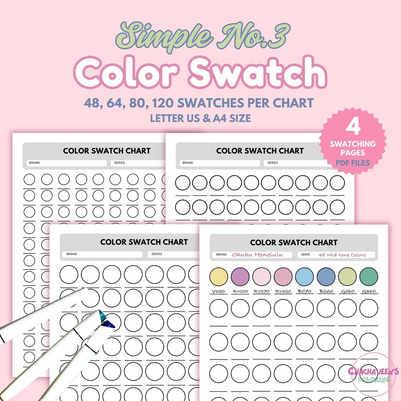 Color Swatch Chart: 48, 64, 80, 120 Swatches - Printable PDF - Etsy