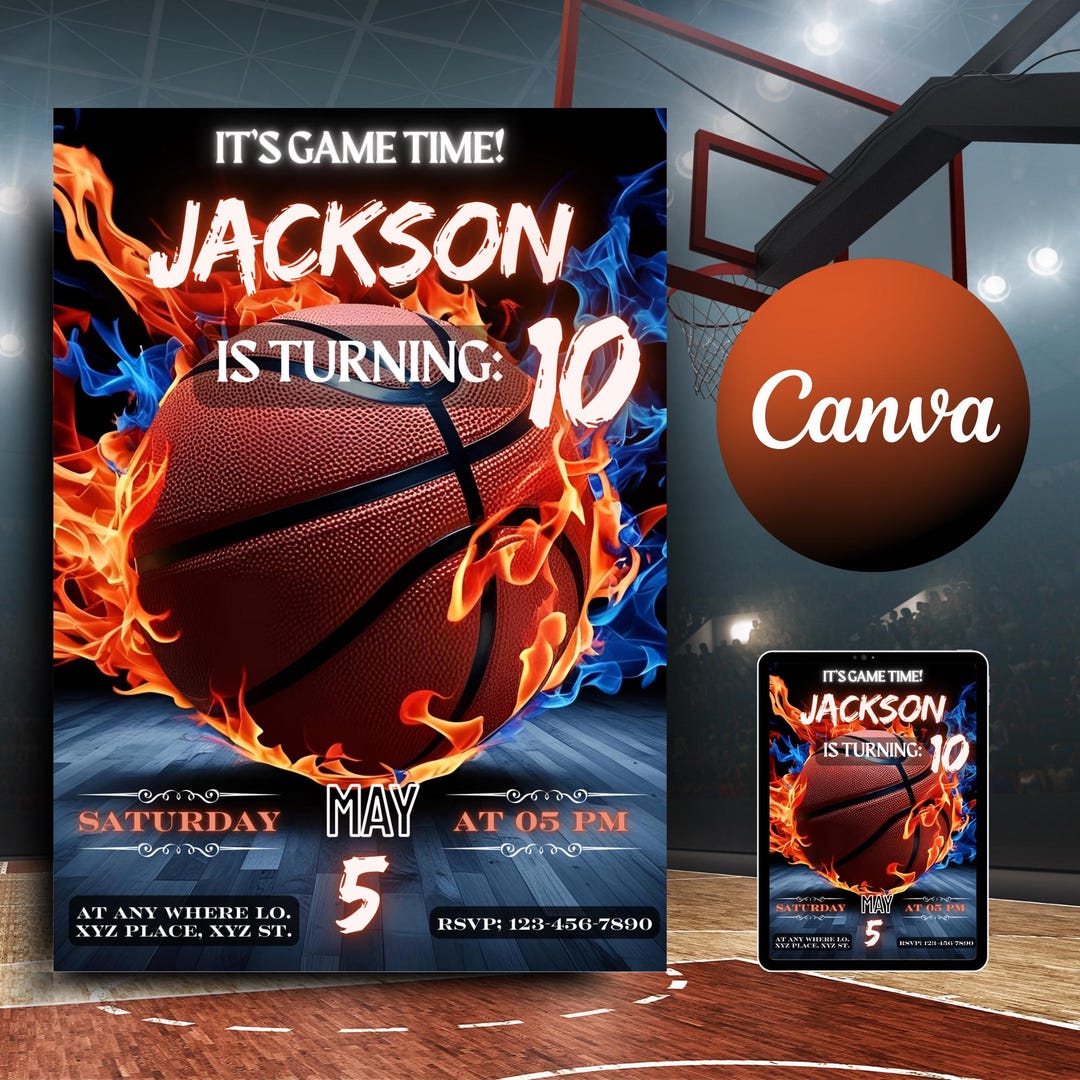 Editable Basketball Invitation Template, Basketball Birthday Invitation ...