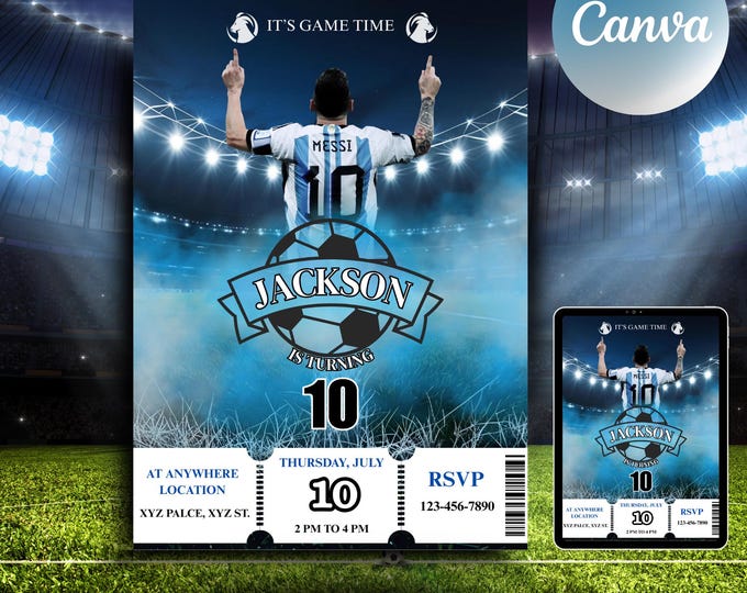 Messi Birthday Invitation, Soccer Editable Template, Fifa Birthday ...