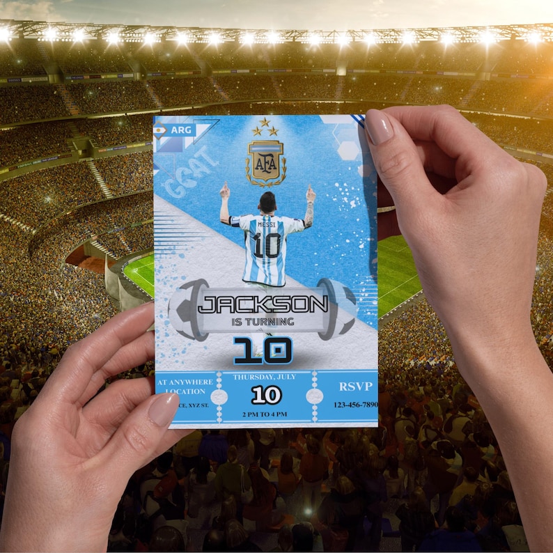 Messi National Team Birthday Invitation, Blue and White Invitation ...