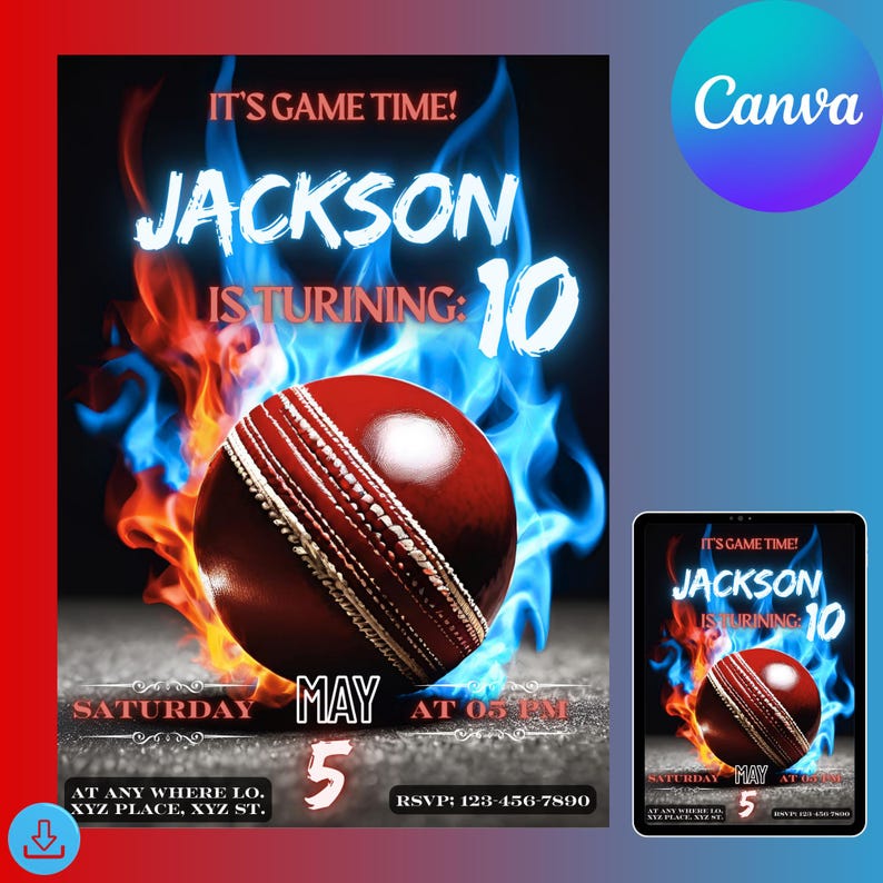 Cricket Ball Birthday Invitation, Sport Invitation, Sport Birthday ...
