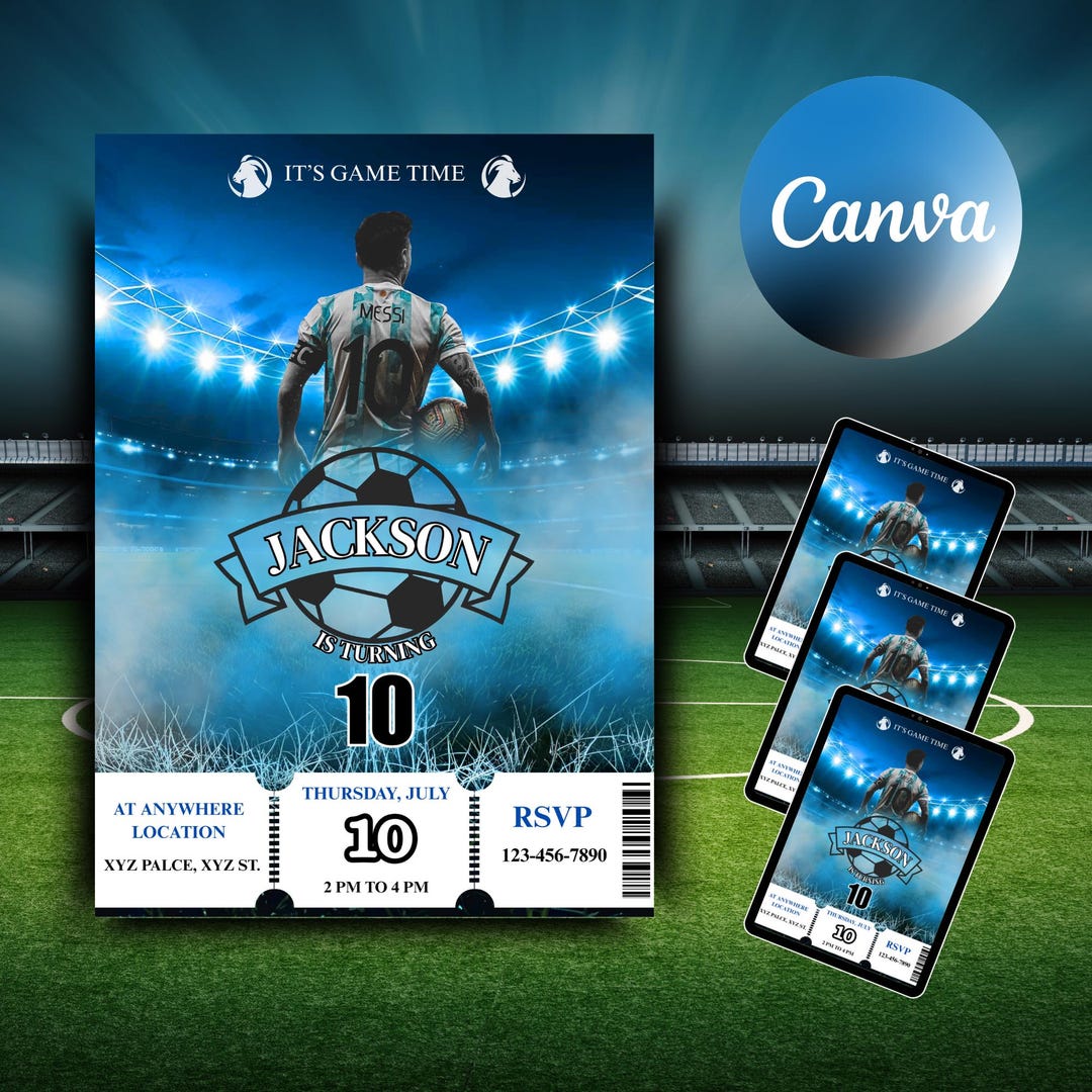 Messi Birthday Invitation, M10 Invitation, Editable Messi Invitation ...