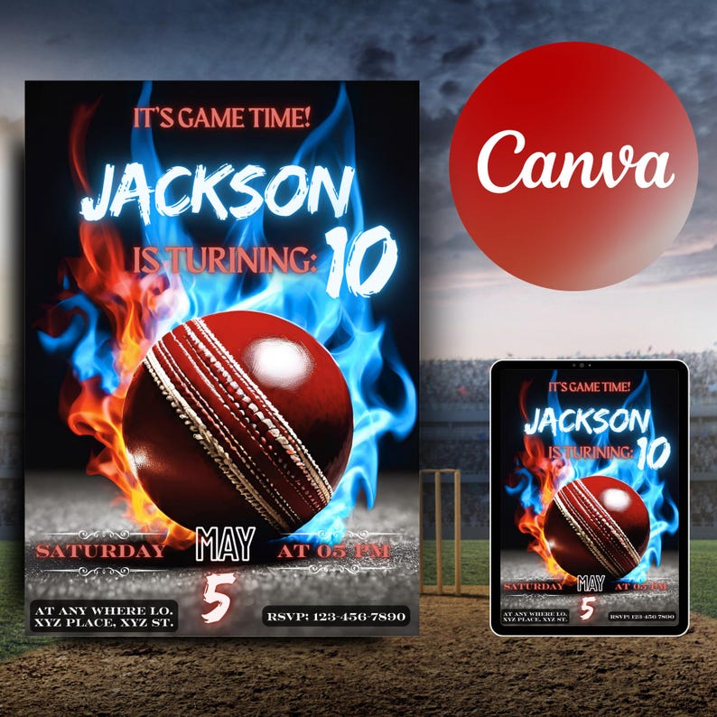 Cricket Ball Birthday Invitation, Sport Invitation, Sport Birthday ...