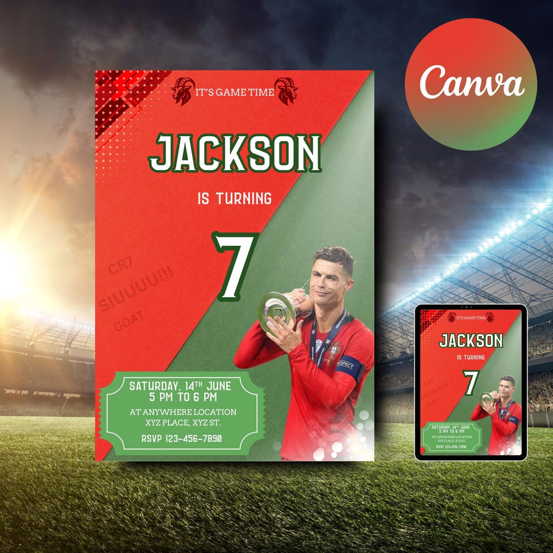 Ronaldo Nations League Birthday Invitation, CR7 Invitation, Editable ...