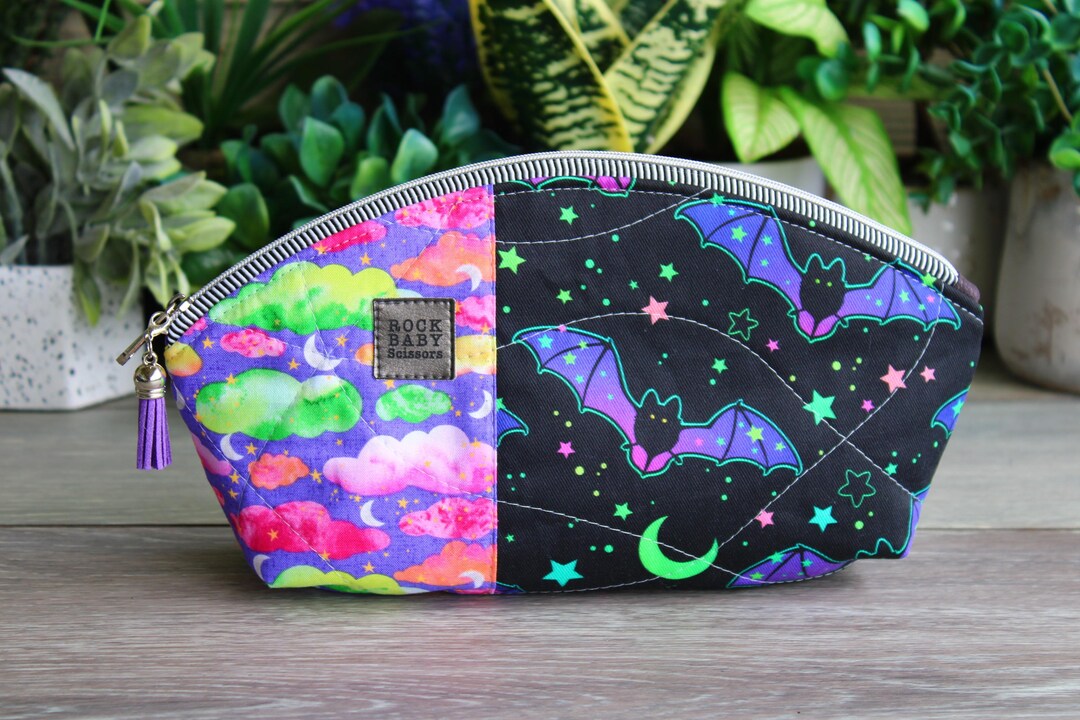 Neon Bats and Clouds Halloween Patchwork Large Petal Pouch - Etsy