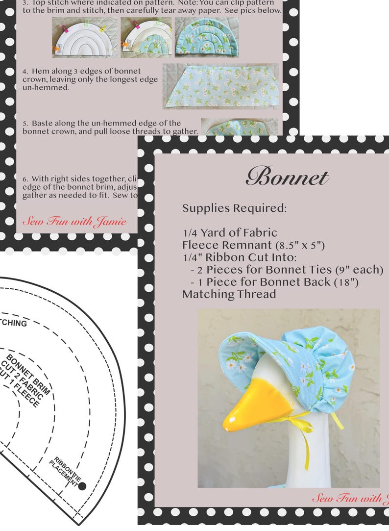 Porch Goose Accessories Sewing Patterns: Bonnet, Hat, Flower, Bow ...