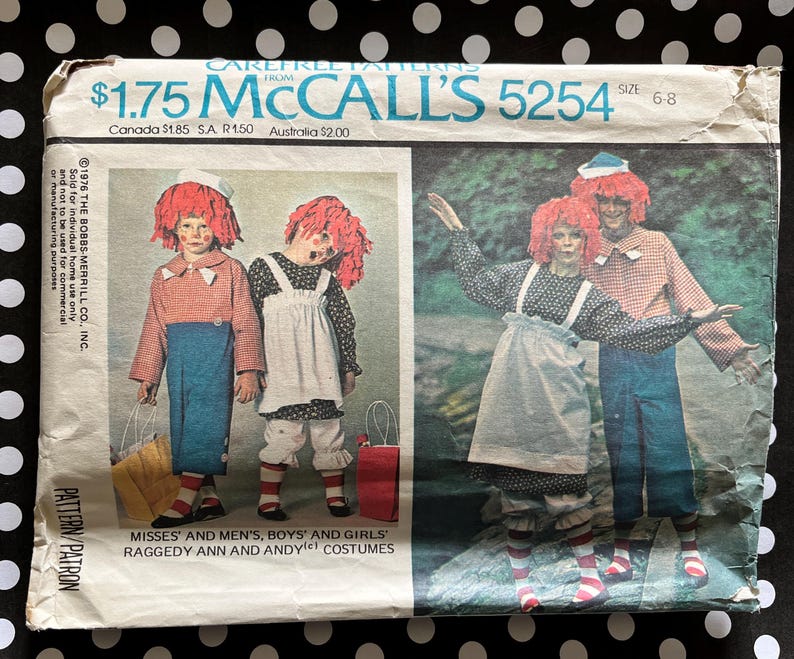 Mccall's Costume Sewing Pattern Raggedy Ann and Andy Child Sizes 6-8 - Etsy