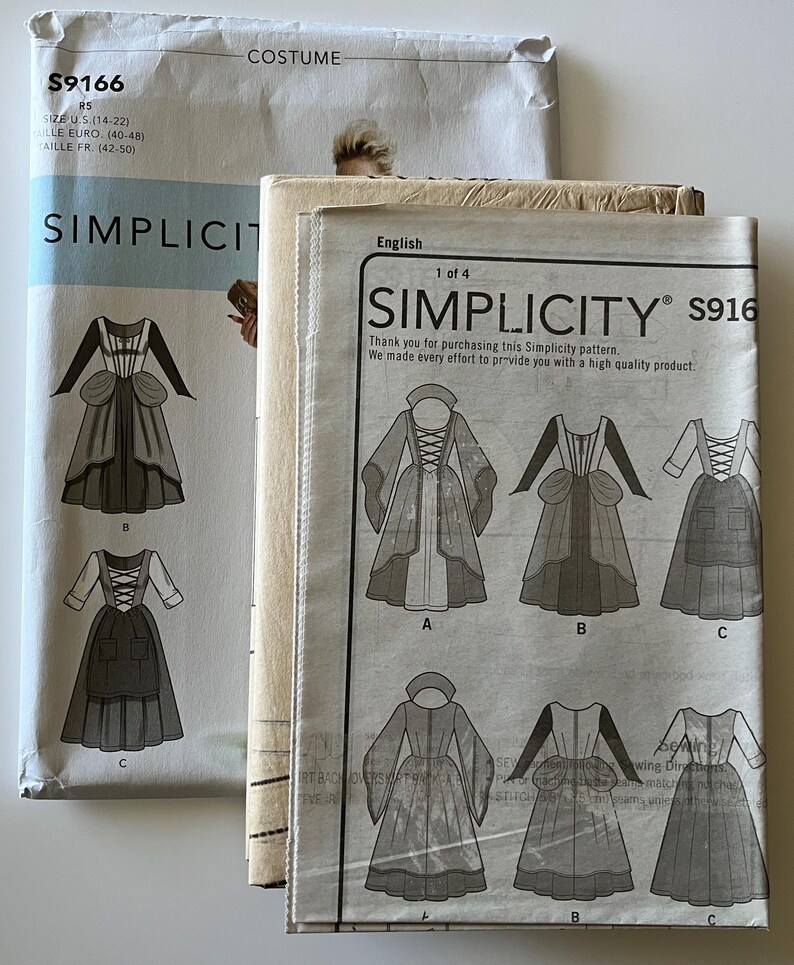 Medieval Renaissance Dress Costume Simplicity Sewing Pattern 9166 Sizes ...
