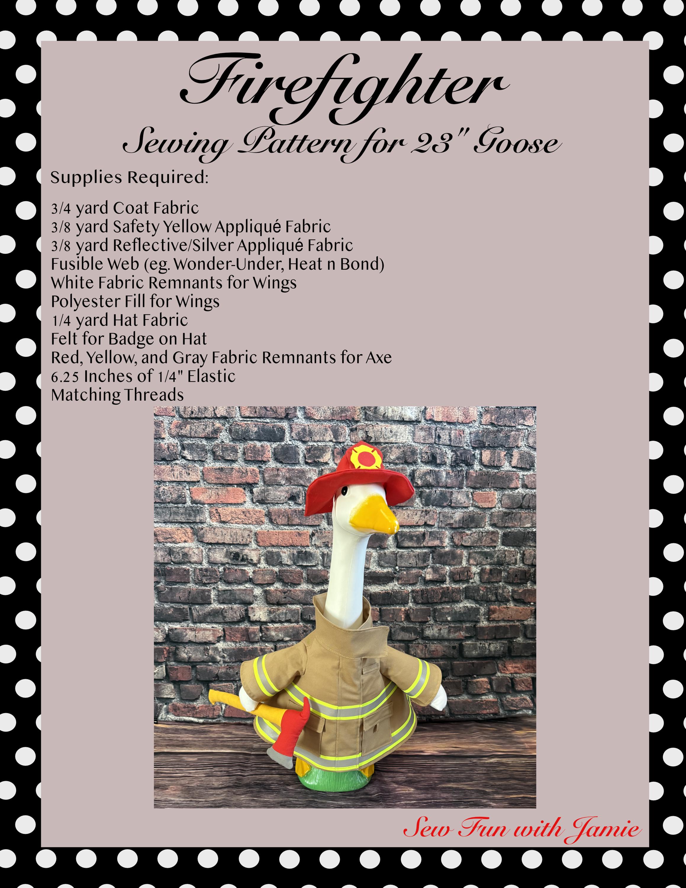 Firefighter Sewing Pattern for 23" Porch Goose Digital Download First ...