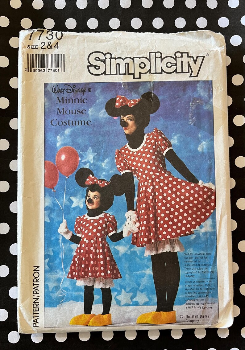 Vintage Minnie Mouse Simplicity Sewing Pattern 7730 Toddlers' 2 & 4 ...