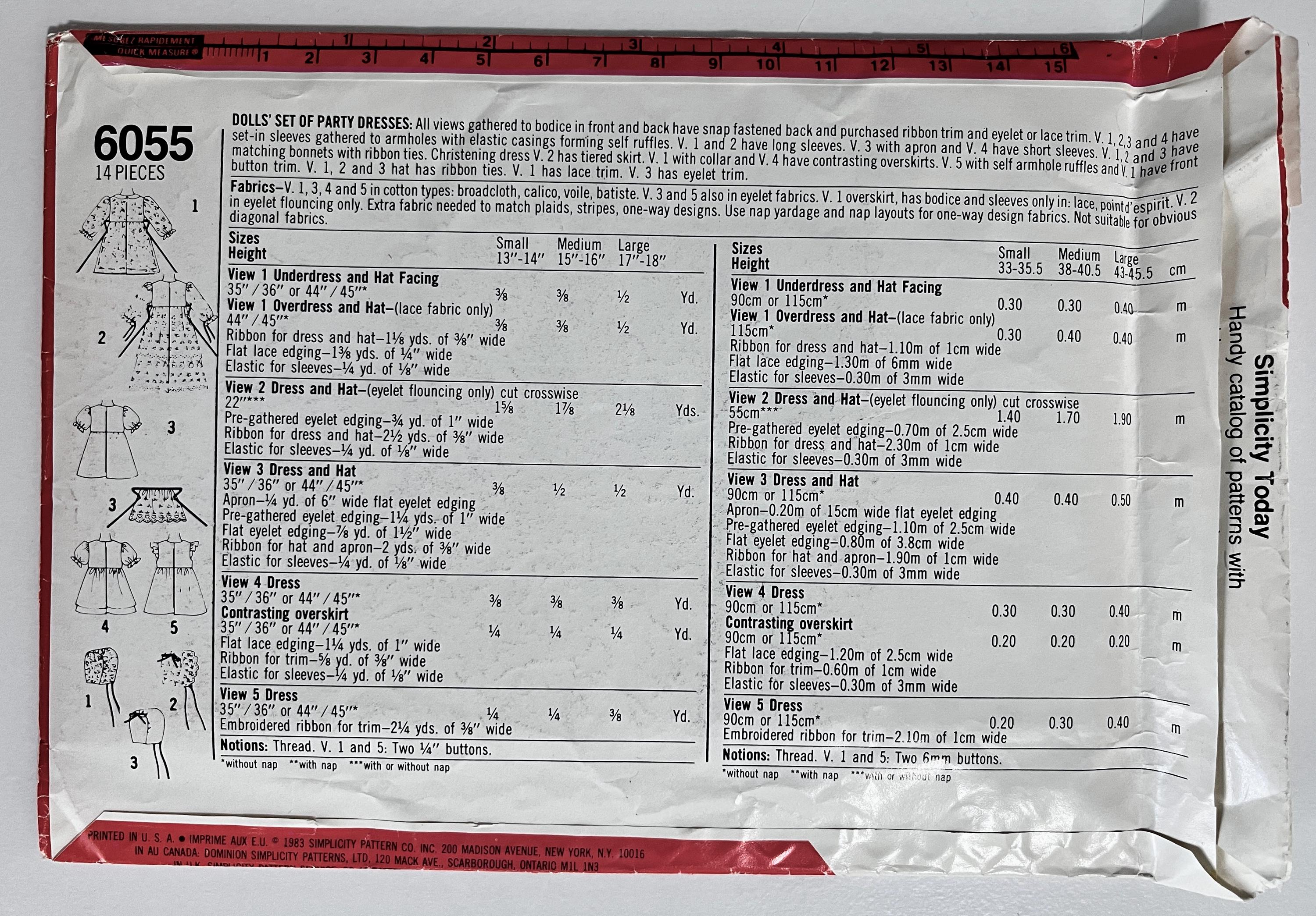 1983 Vintage Sewing Pattern Party Dresses for 15" to 16" Doll ...