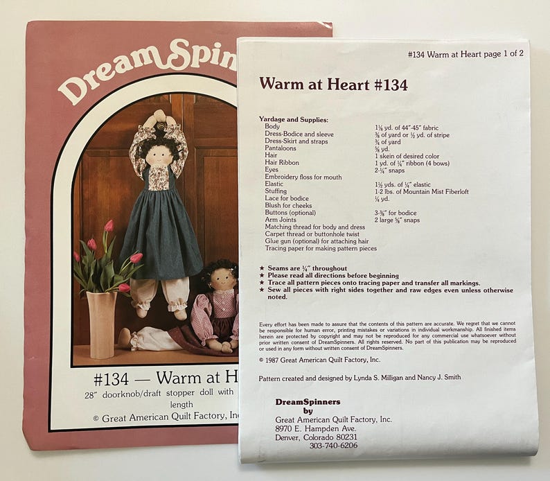 Draft Stopper Doll Sewing Pattern by Dream Spinners #134 Warm at Heart ...