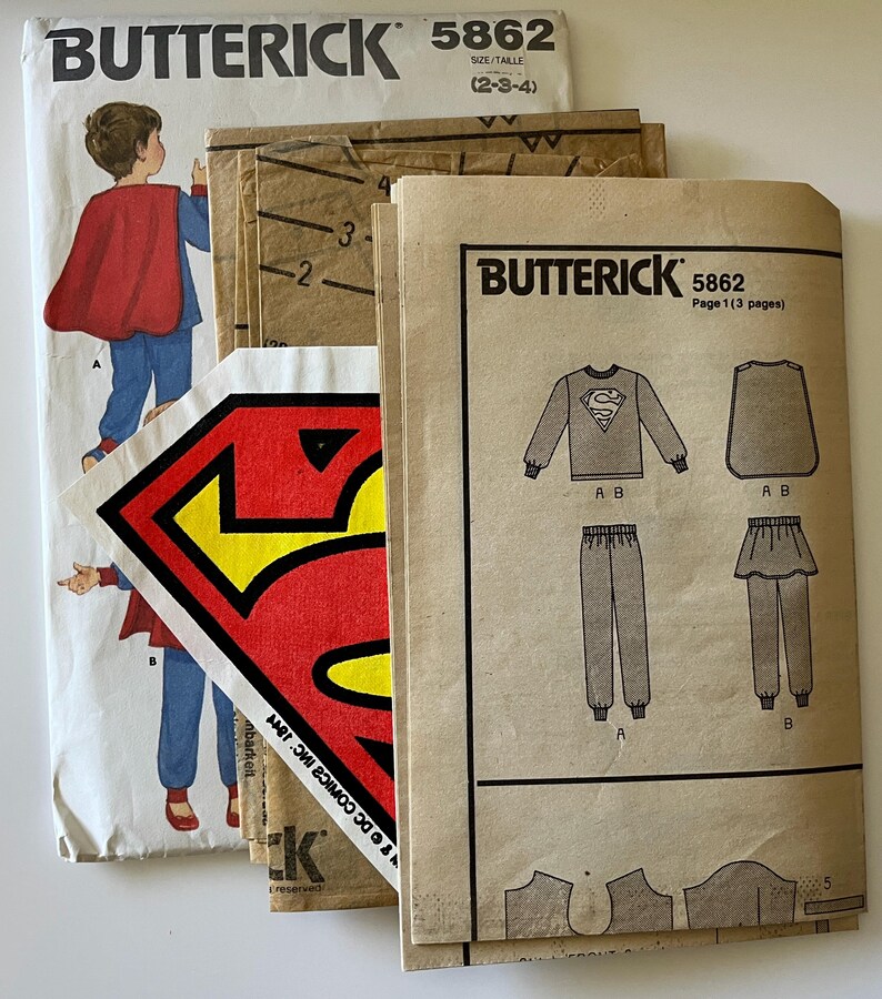 Toddler Superman Supergirl Costumes With Iron on Transfer Sizes 2T-4T ...