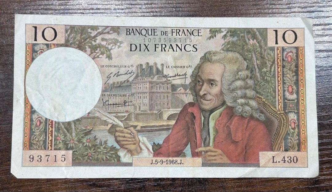 1968 Dix Francs 10 Francs France Bank Note Circulated Vintage Paper ...